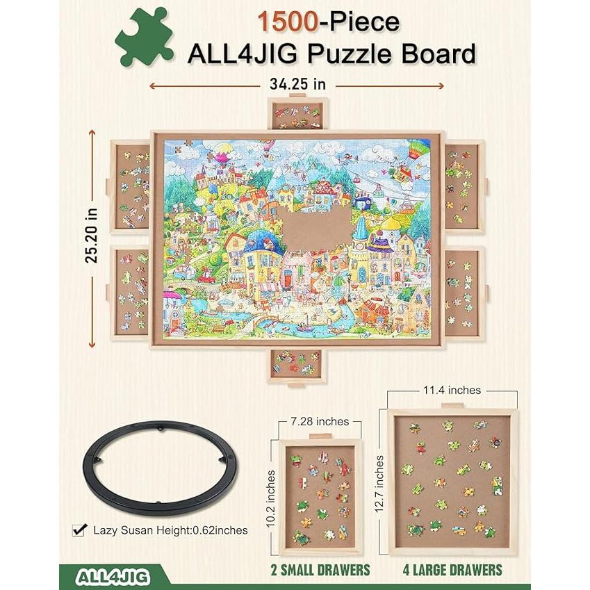 Jual ALL4JIG 1500 Pieces Rotating Puzzle Board Portable Wooden Jigsaw ...