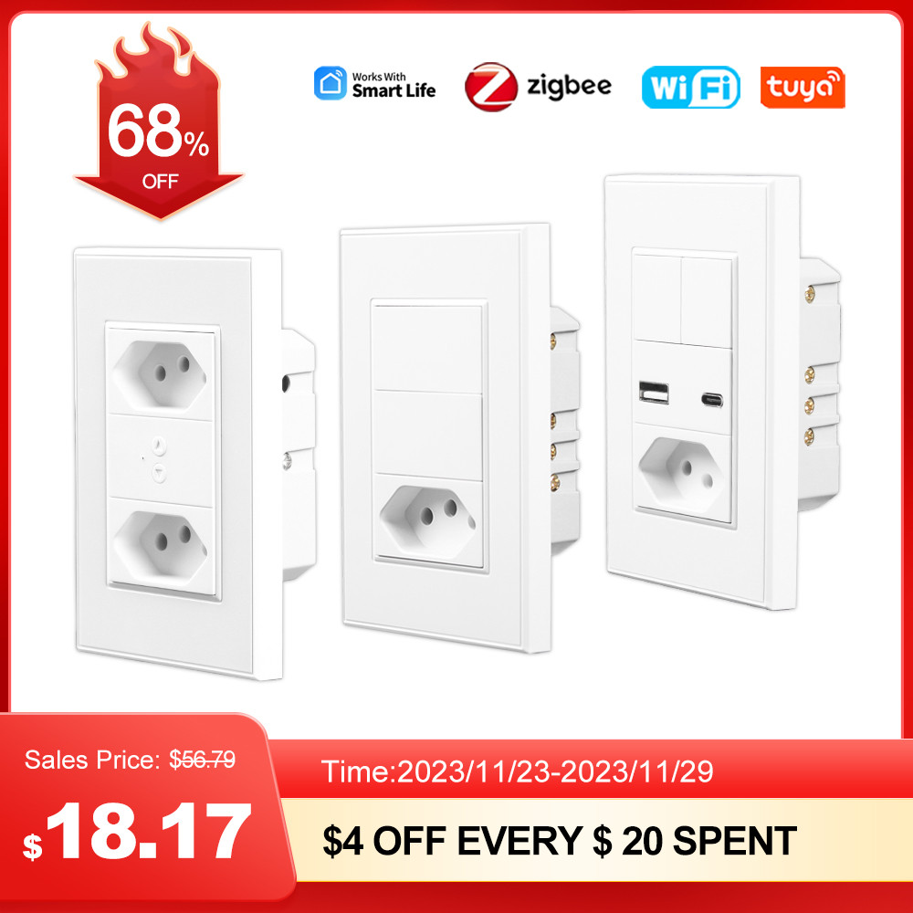 Jual Smart Wifi Tuya Brazil Push Button Switch with Wall Plugs Socket ...