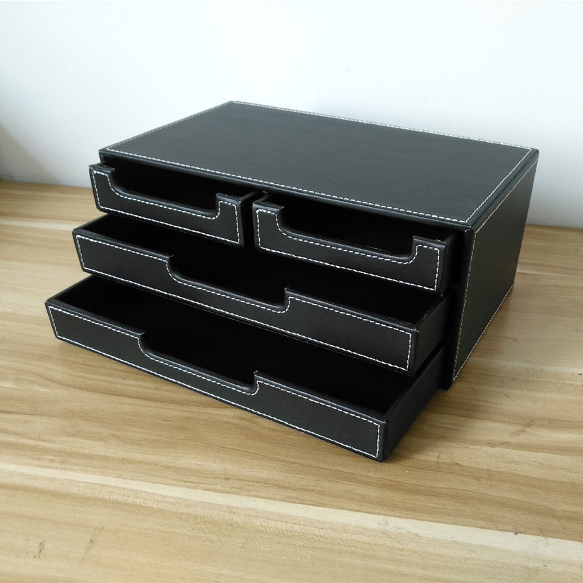 Jual office 4-drawer PU leather desk filing cabinet drawer box ...