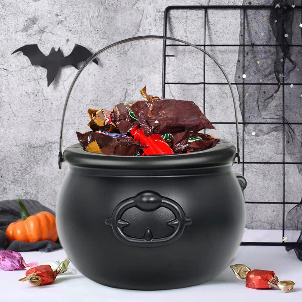 Jual Halloween Candy Bowl Decorations Black Plastic Cauldron Bowls With ...