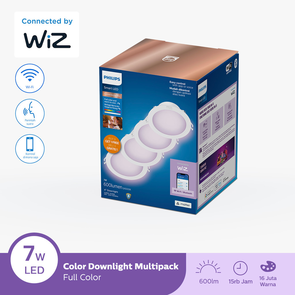 Jual Philips Multipack Smart Wifi LED Downlight RGB Color 7W | Shopee ...