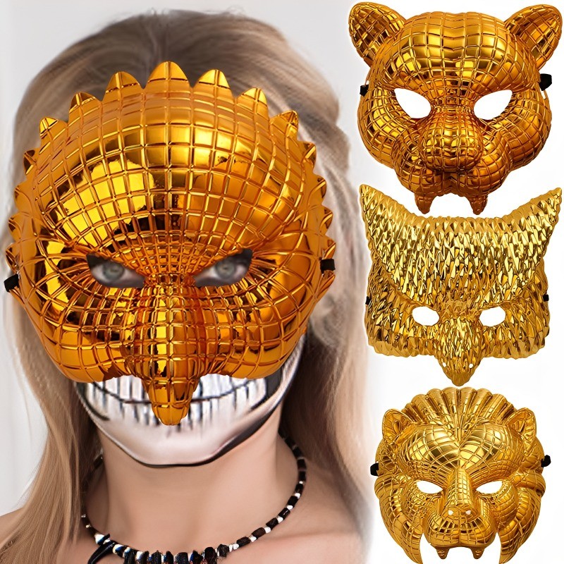 Jual Halloween Golden Animal Mask Leopard Stage Show Prop Mask Plastic ...