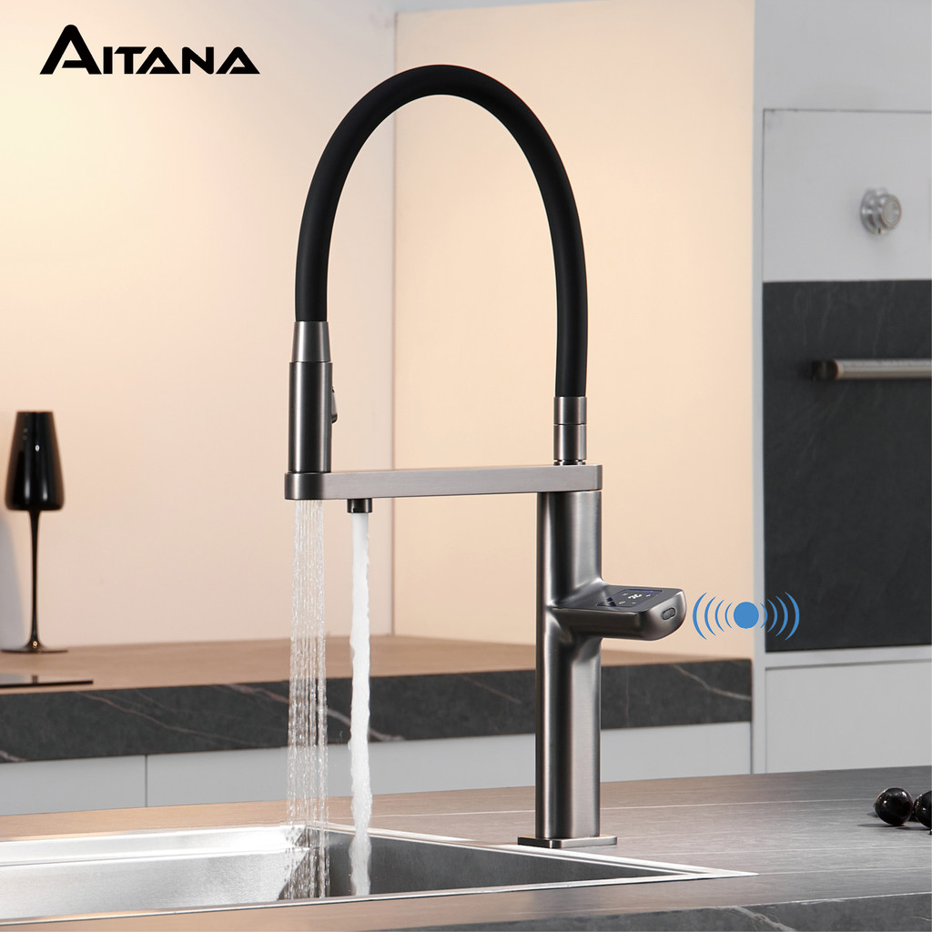 Jual Luxury gun gray kitchen faucet intelligent touch digital display ...