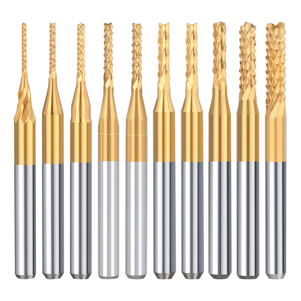 Jual 10pcs 0.8-3.175mm Titanium Coated Carbide PCB Milling Cutter CNC ...