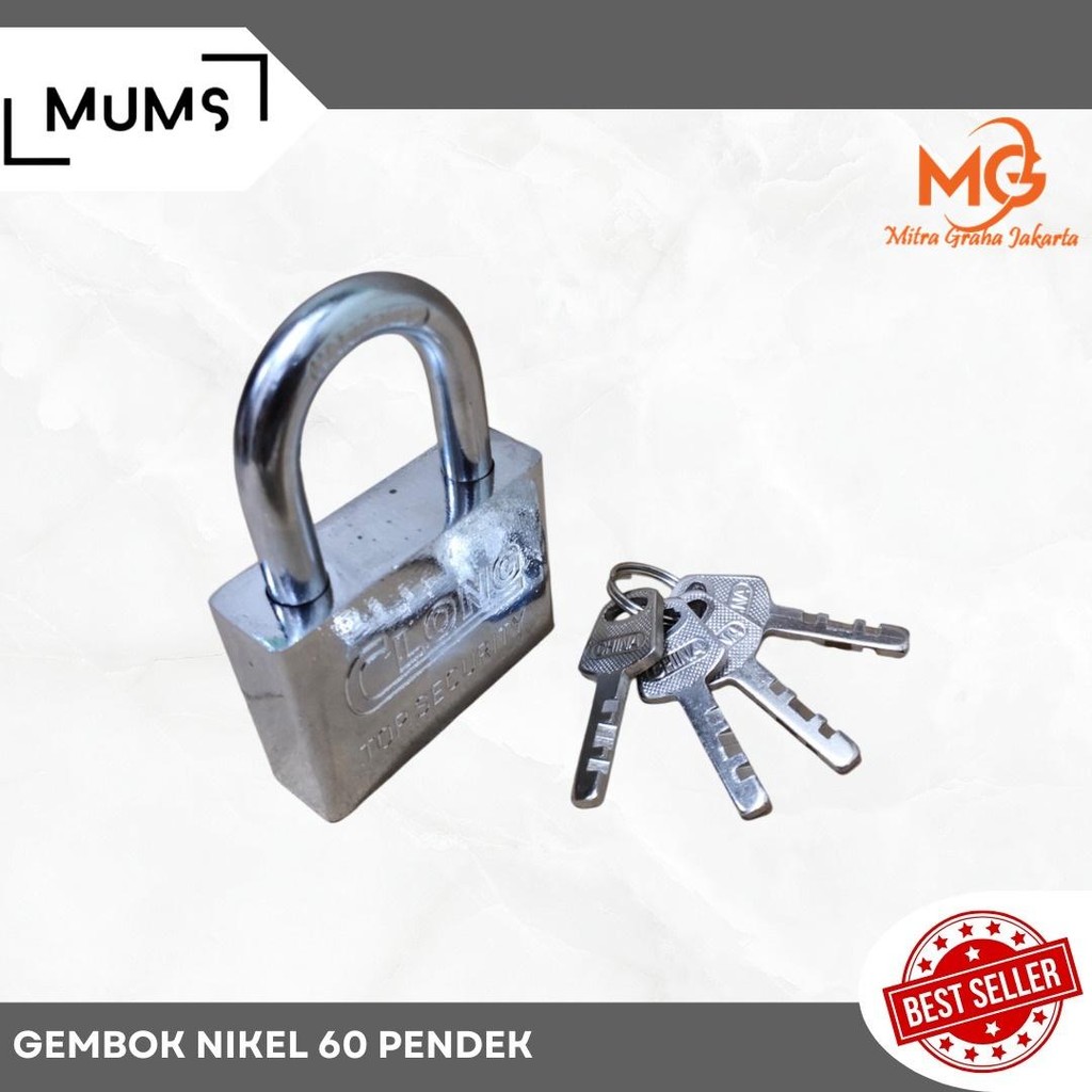 Jual RRT Gembok Nikel Putih 60MM Pendek ( Leher Pendek ) Gembok Besi ...