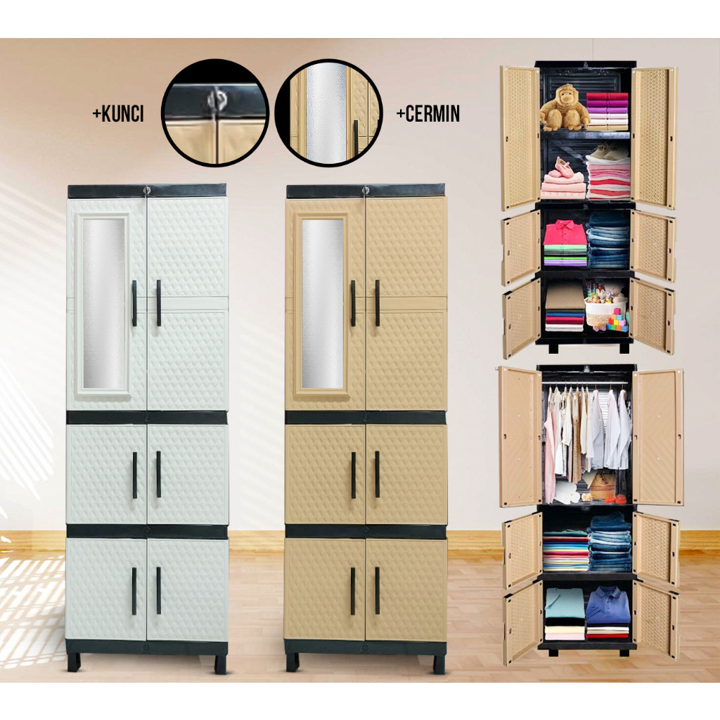 Jual Wardrobe Galaxy 4 Pintu Kaca Elegan dengan Laci Penyimpanan dan ...