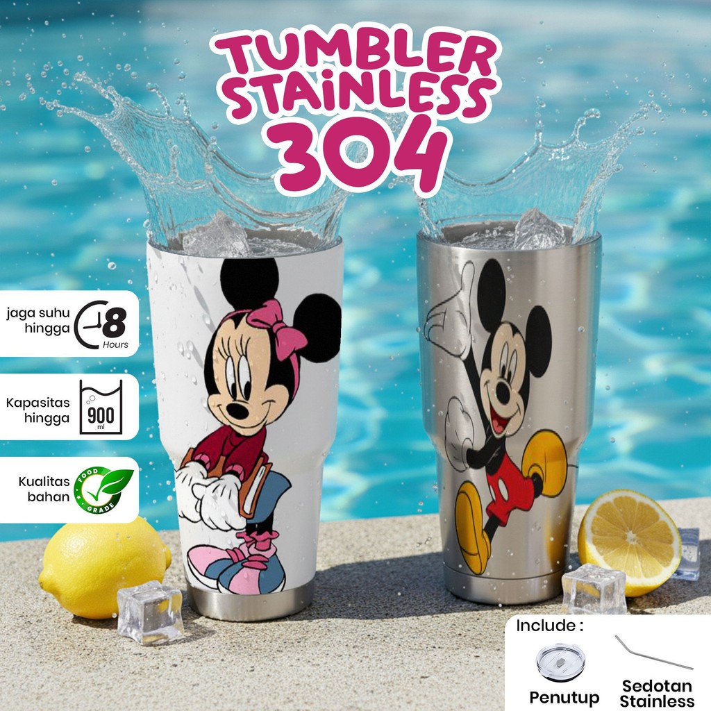 Jual tumbler stainless 304 berkarakter Disney Mickey dan Minnie Mouse ...