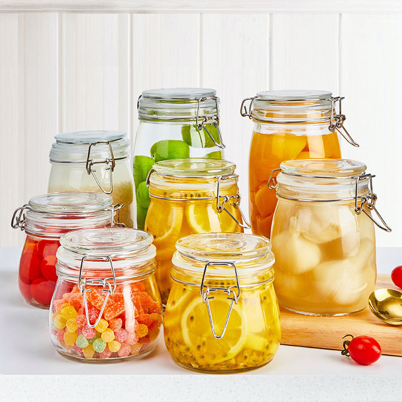 Jual Sealed Glass Jars with Clip Lids, Honey Bottles, Snack Jars, Grain ...