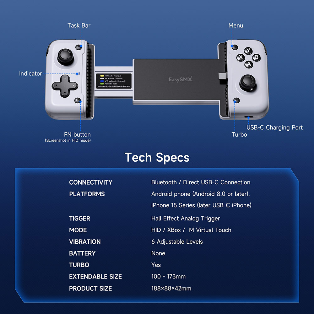 Jual Easysmx M05 Hall Effect Type C Mobile Phone Controller For Cloud ...