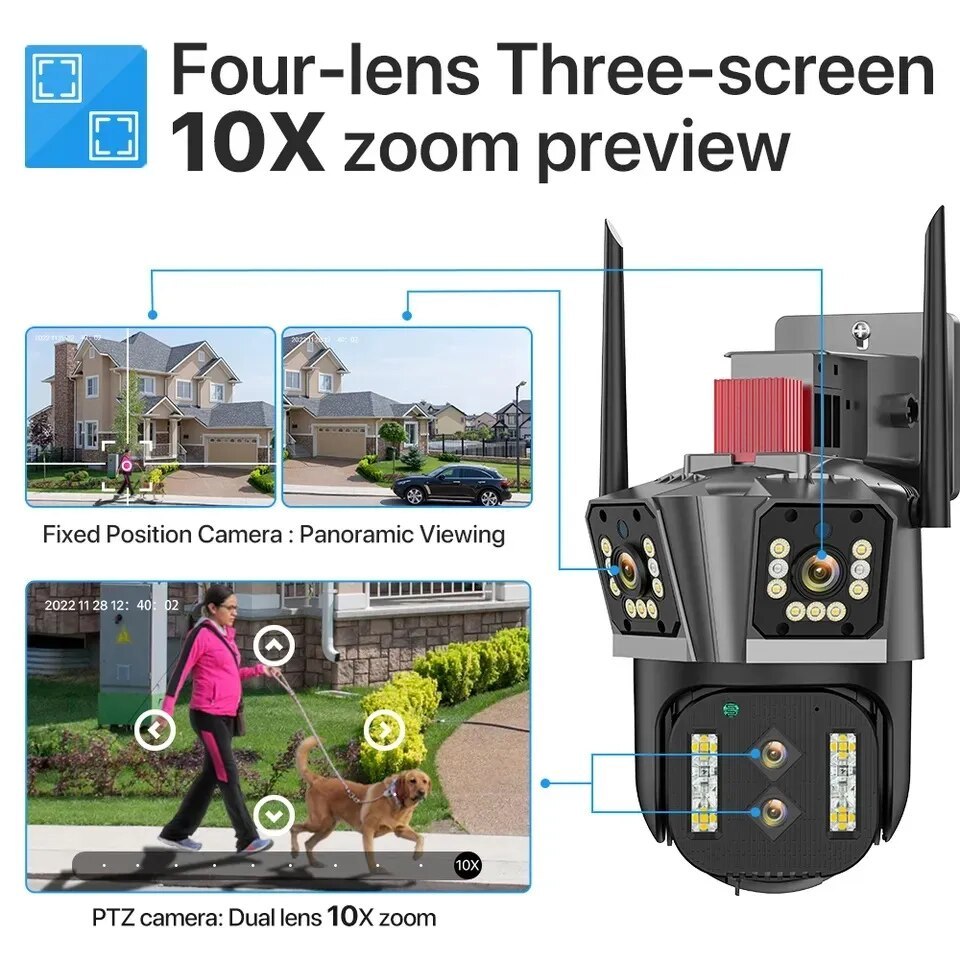 Jual Outdoor 8K 16MP IP Camera WiFi PTZ Multi Lens 4 Lens 10X Optical ...