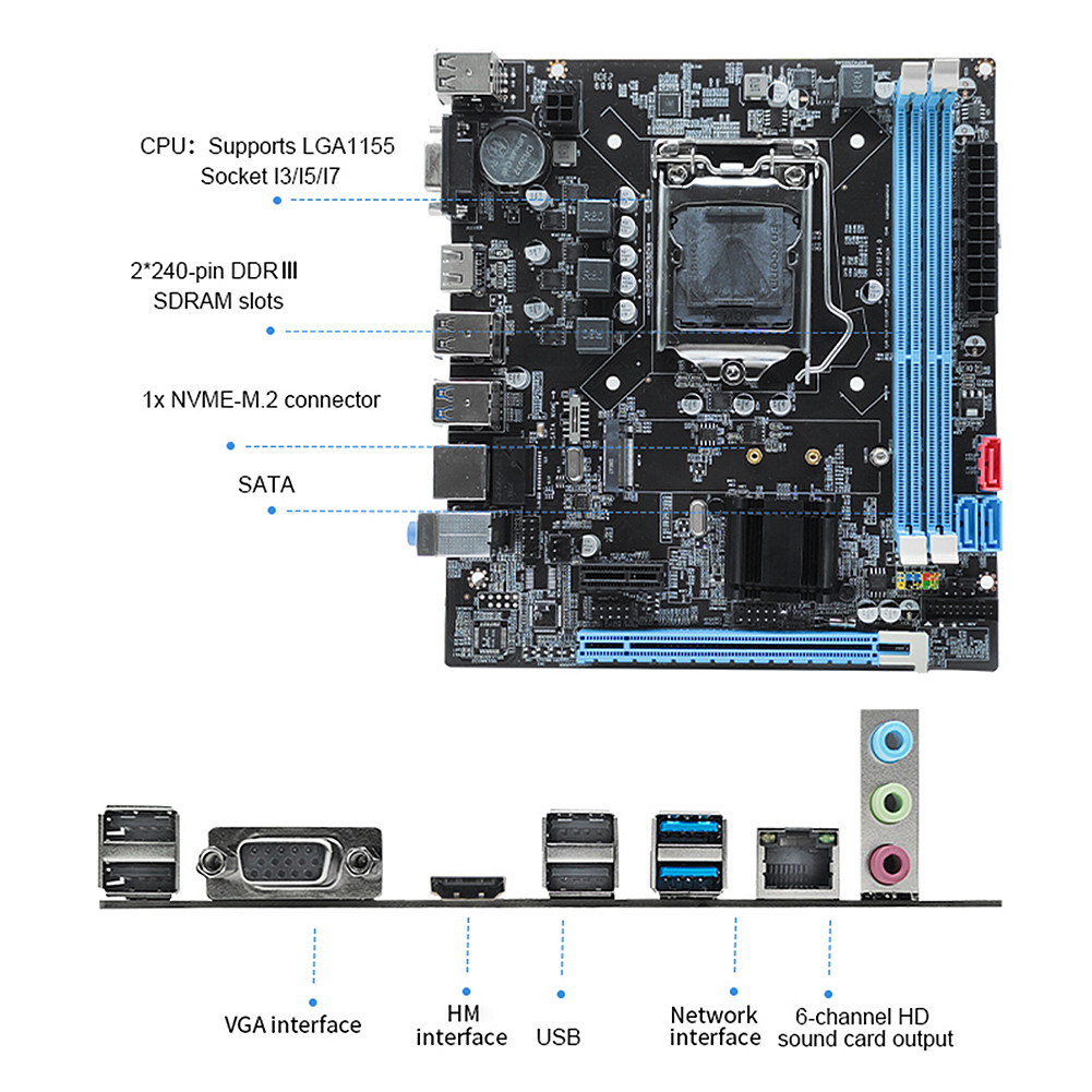 Jual B75 Desktop Computer Mainboard VGA+HDMI-Compatible+RJ45 Port 16GB Micro-ATX Desktops ...