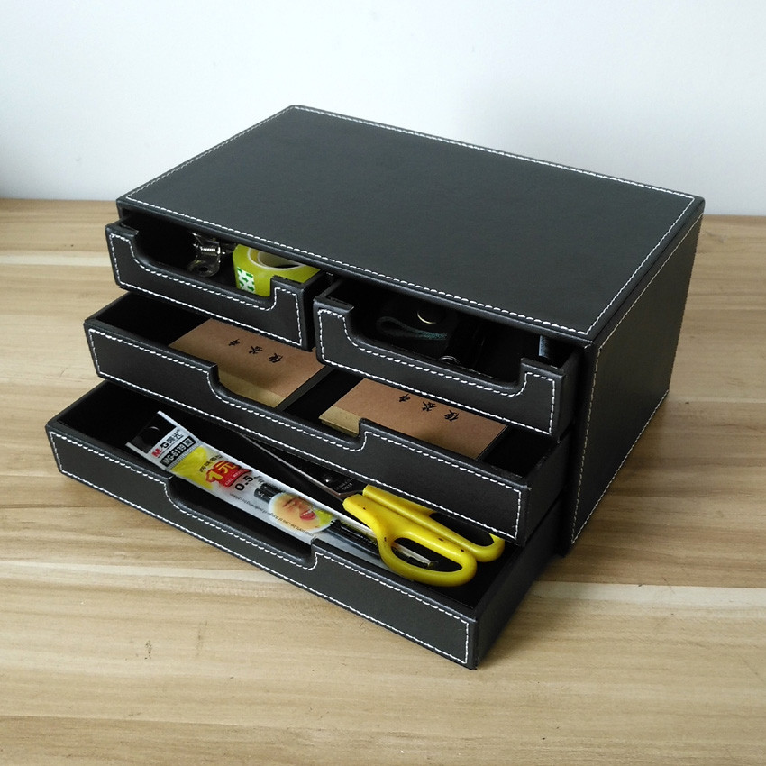 Jual office 4-drawer PU leather desk filing cabinet drawer box ...