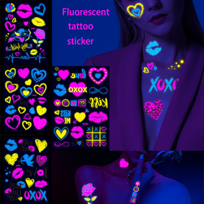 Jual Fluorescent Skin Face Tattoos Temporary Tattoos Waterproof arm and ...
