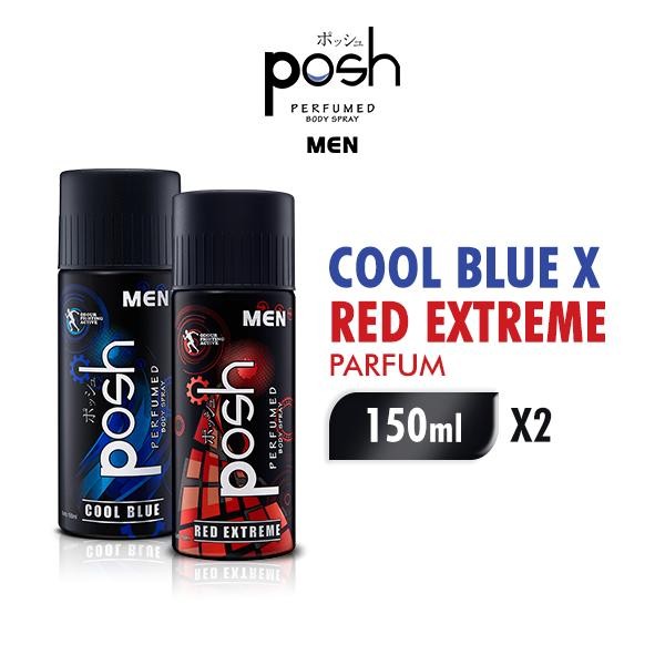 Jual Posh Men Body Spray Cool Blue + Red Extreme 150 ml (2 pcs ...