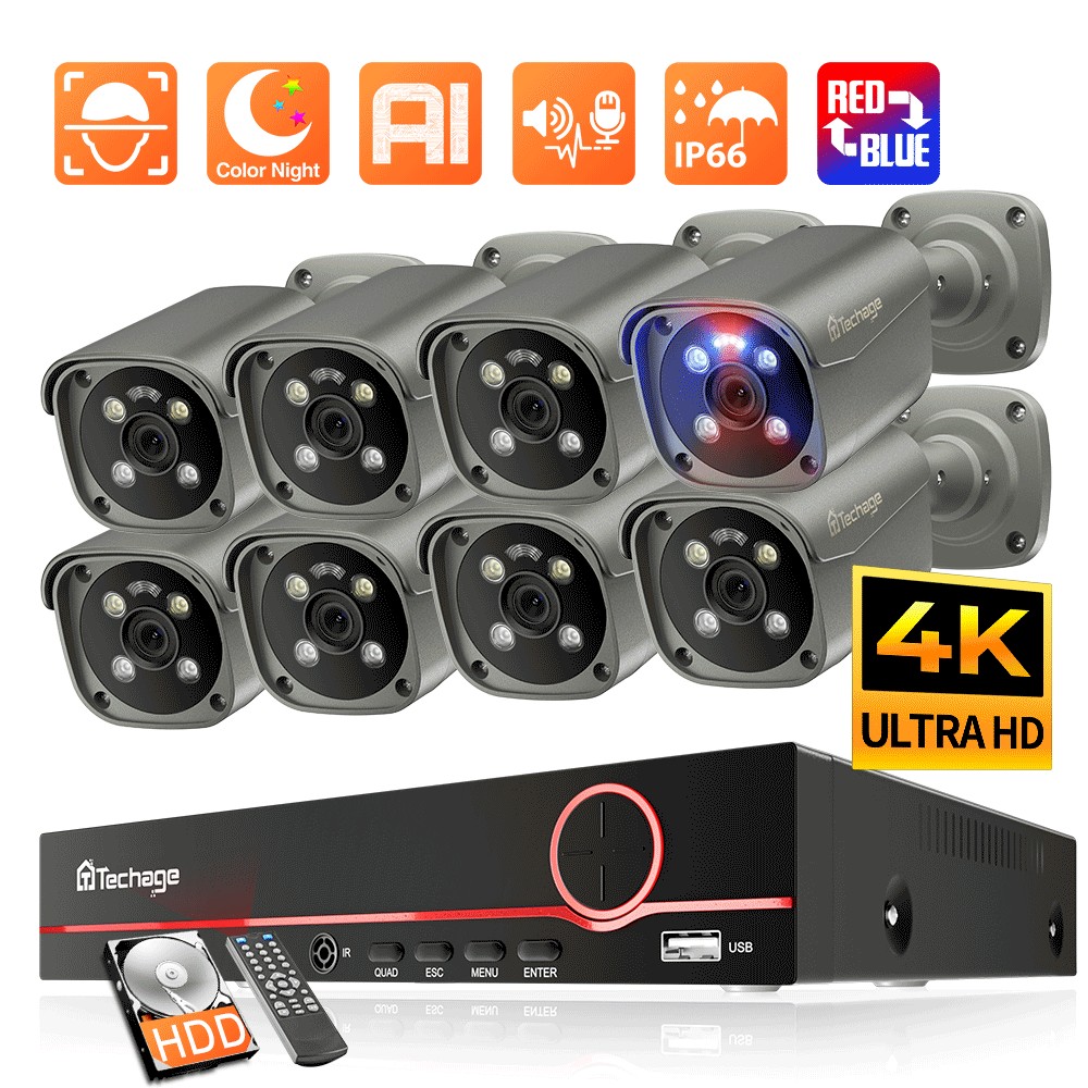 Jual Techage HD 4K 8MP PoE Camera System Video Surveillance 8CH NVR Kit ...