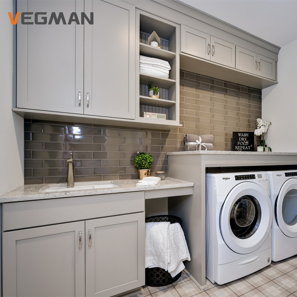 Jual Custom Laundry Room Storage Cabinet With Sink Light Gray Shaker ...