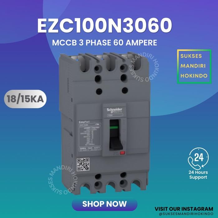 Jual MCCB 3P 60A 3Phase 60Ampere EZC100N 15/18kA Schneider Original SNI ...