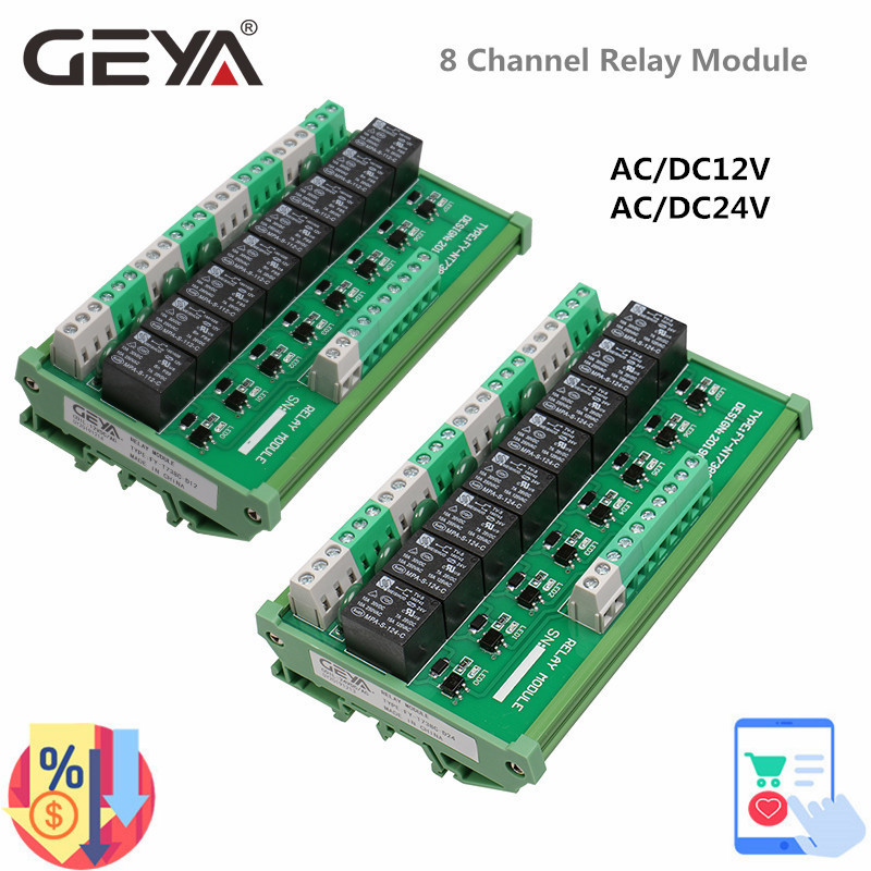 Jual GEYA 8 Channel Interface Relay Module 5VDC 12VACDC 24VACDC DIN ...