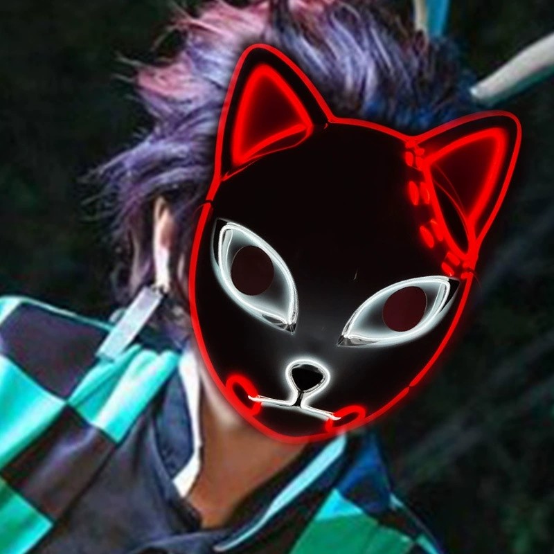 Jual Glowing Demon Slayer Led Face Mask Anime Cosplay Prop Cat Face Fox ...