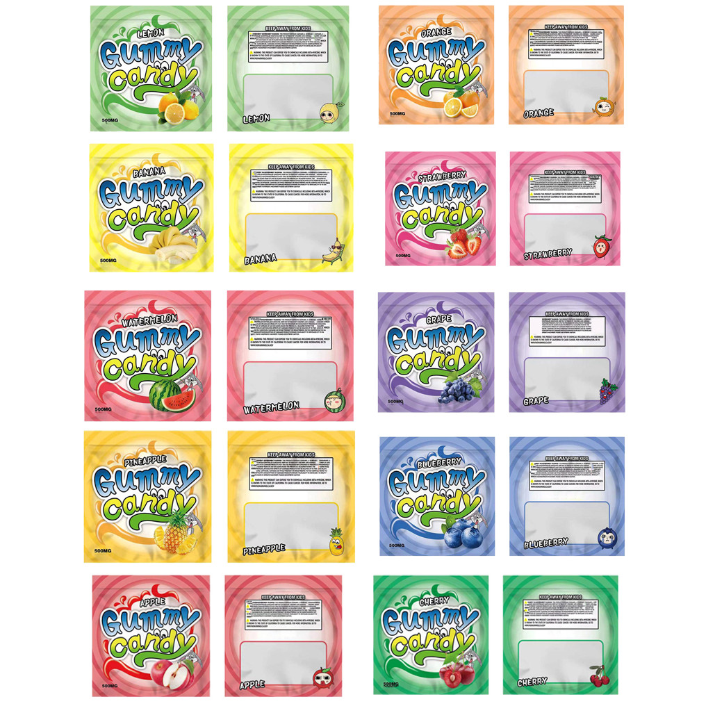 Jual Empty 500mg 10 Flavors Gummy Candy Mylar Bags Sour Edible Package ...