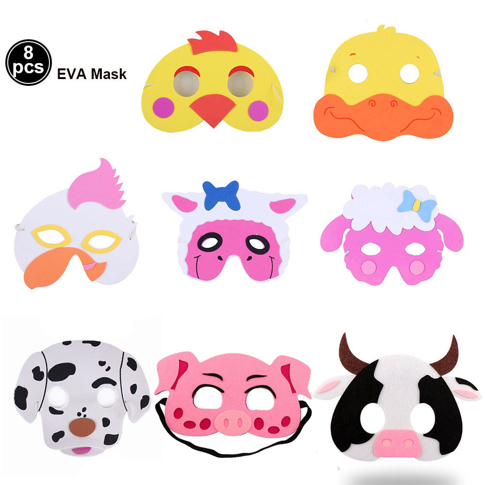 Jual 8/16/24/40Pcs Farm Animal Eva Mask Set icken Sheep Cow Pig Masks ...