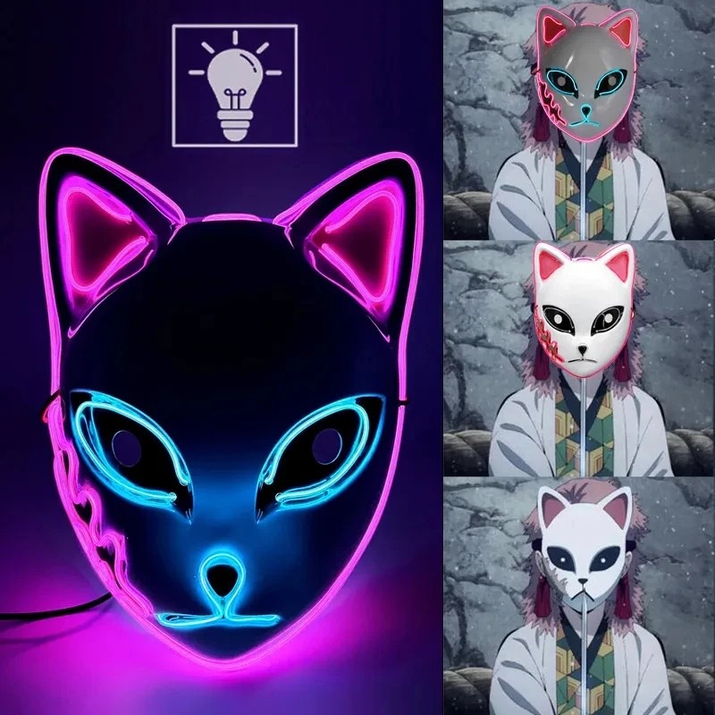 Jual 2024 Halloween Neon Mask Cosplay Japanese Anime Neon Led Demon ...