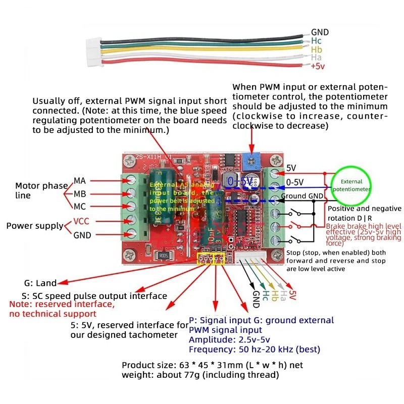 Jual Dc 6-60V 400W Bldc Three Phase Dc Brushless Motor Controller Pwm ...