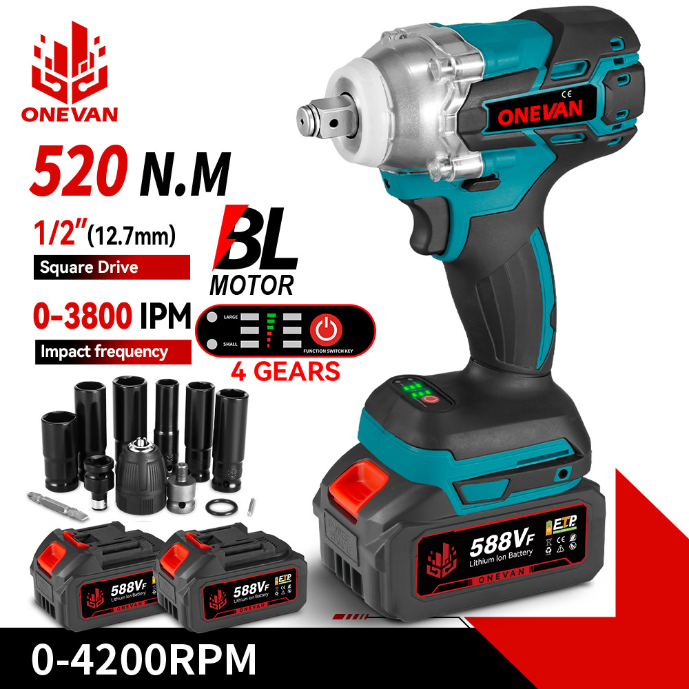 Jual NEW ONEVAN 520N.M Brushless Electric Impact Wrench 1/2 inch ...