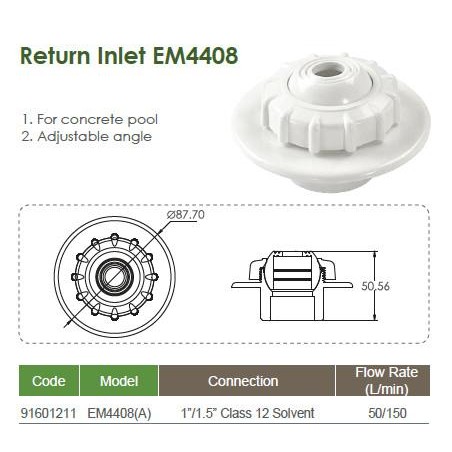 Jual Emaux EM4408A INLET 1.5 INCH KOLAM RENANG WALL RETURN CONCRETE ...