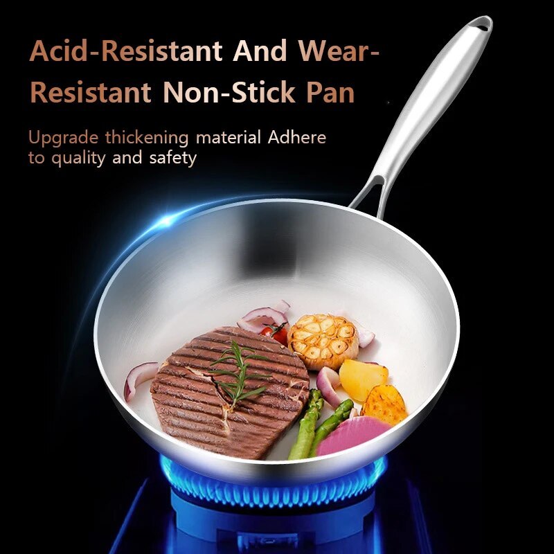 Jual 304 Stainless Steel Frying Pan Five-layer Steel Steak Wok Non ...