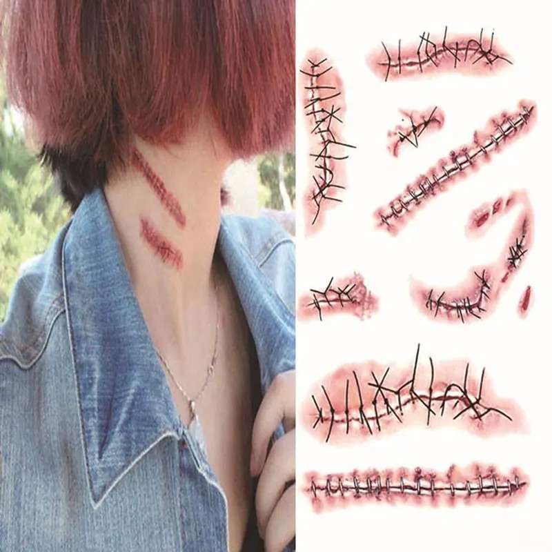 Jual Body Makeup Tattoo Halloween Simulation Horror Waterproof Bleeding ...