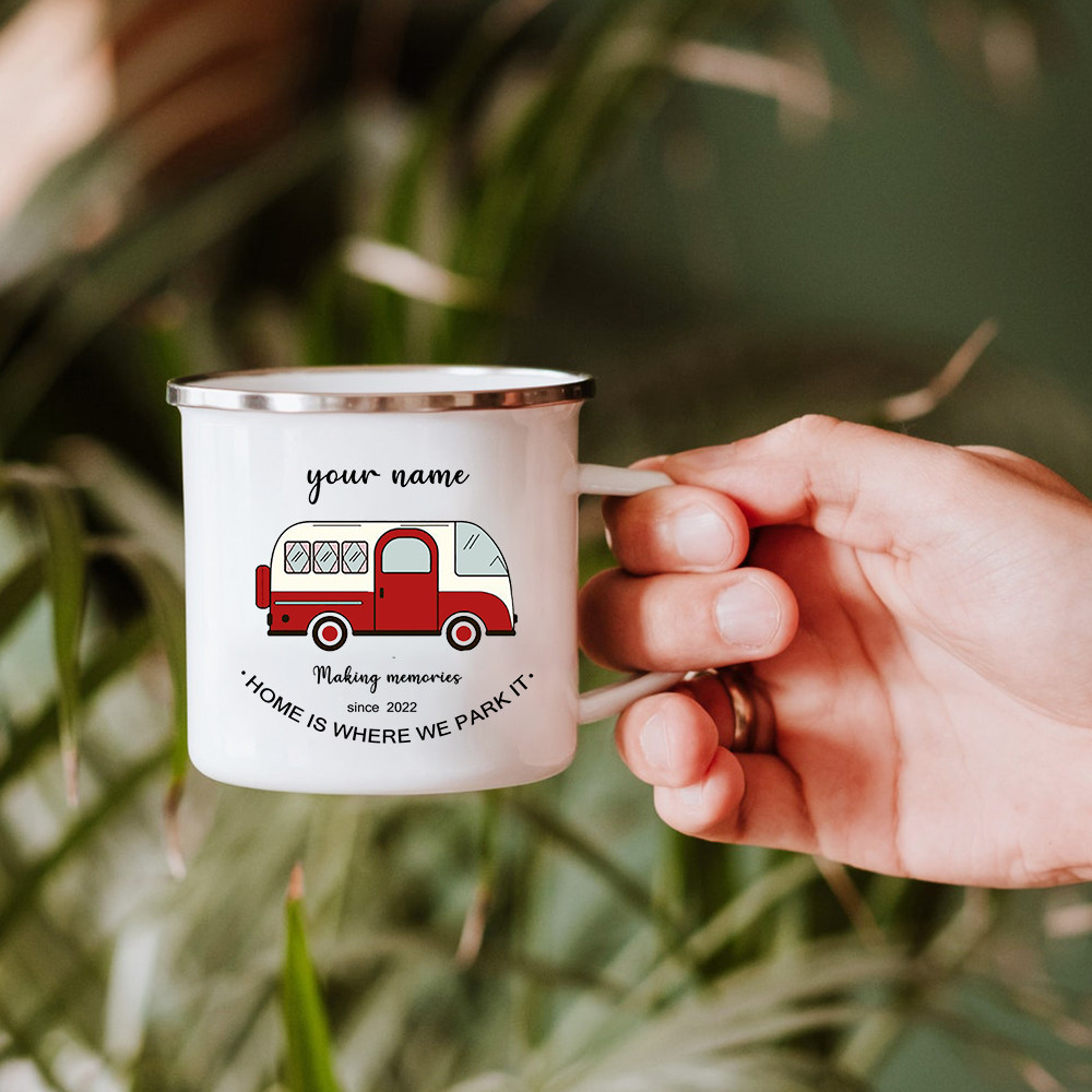 Jual Campervan Enamel Coffee Mugs Couple Travel Name Custom Cups His ...