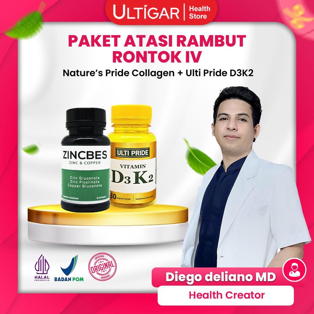 Jual PAKET ANTI RAMBUT RONTOK IV : ULTIPRIDE D3 K2 + ZINCBES ( SPESIAL ...