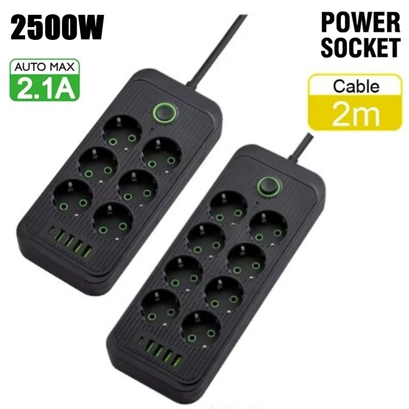Jual Multitap Power Strip AC Outlet 2m Extension Cord Electrical Power ...