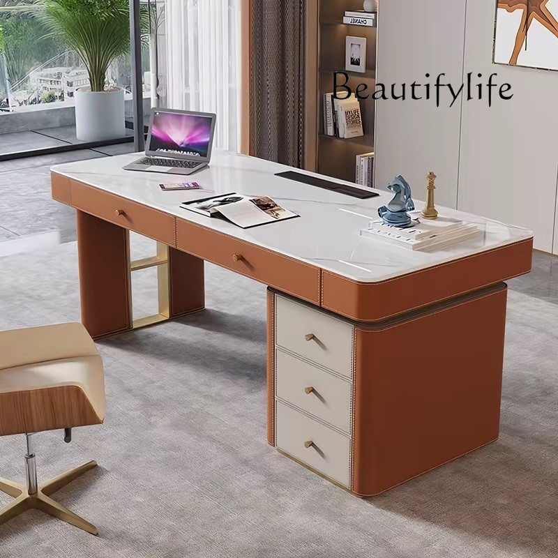 Jual Light luxury saddle leather desk modern minimalist designer high ...