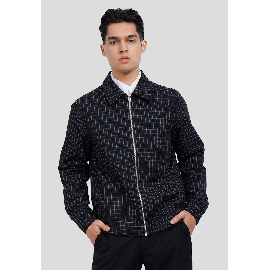 Jual Executive Slim Fit Check Collared Jacket Black | Shopee Indonesia