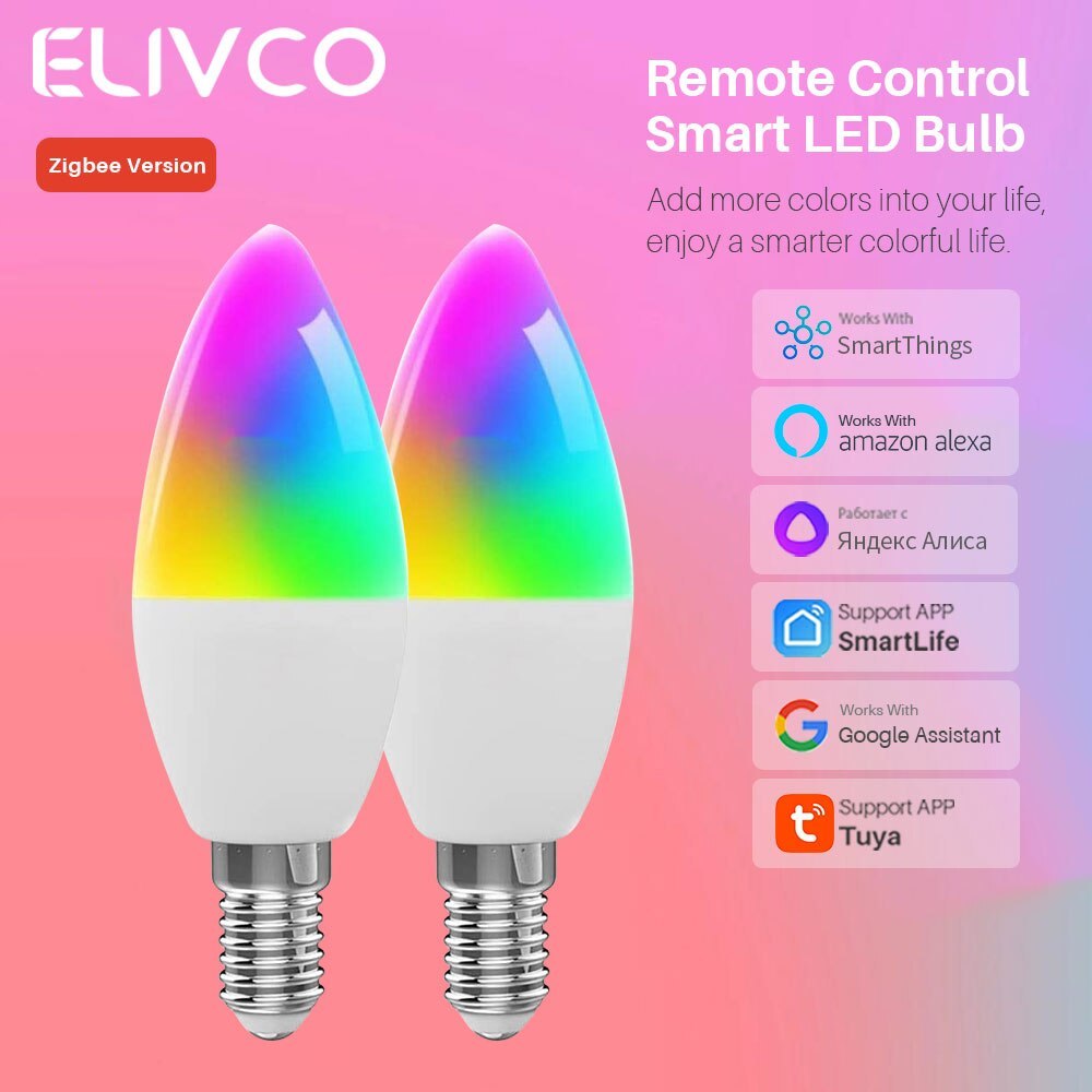 Jual Tuya E14 Smart ZigBee Candle Light Bulb AC85-265 Light Bulbs RGB ...