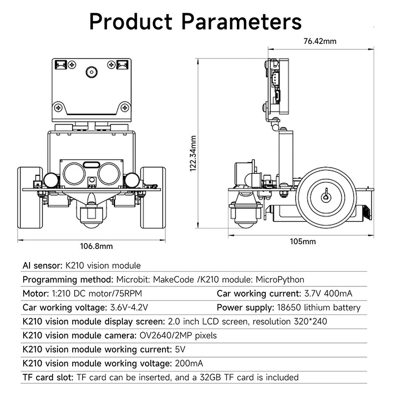 Jual Microbit Smart Robot Car AI Visual Robot with K210 Module for Kids ...