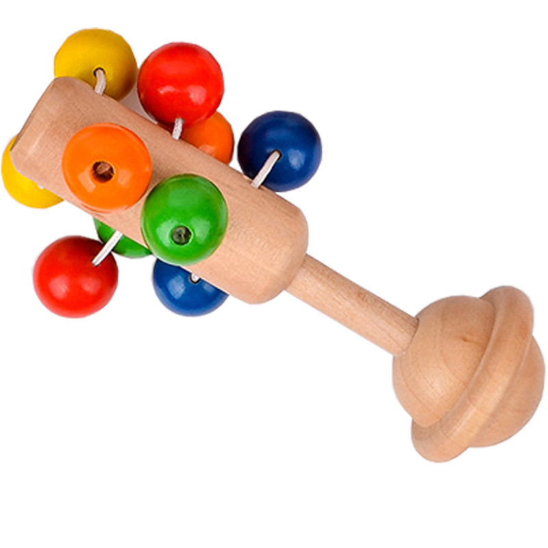 Jual 2023 Baby Hand Montessori Rattle Wooden rattle Hand bell Orff ...