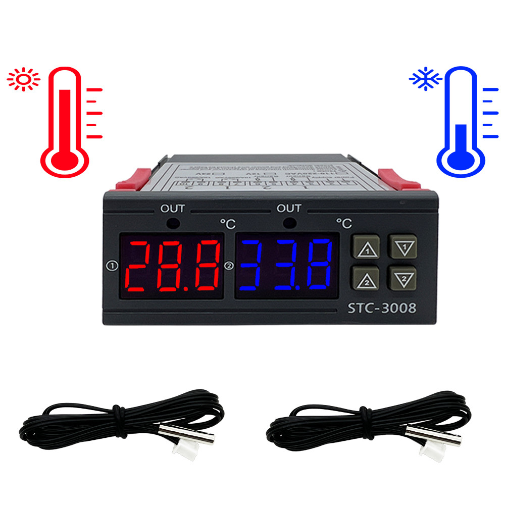 Jual STC-3008 Dual Digital Temperature Controller Two Relay Output 12V ...