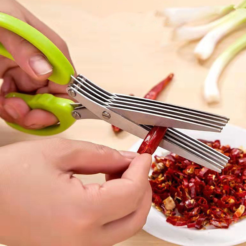 Jual 3/5 Layers Kitchen Scissors Stainless Steel Onion Scallion Cutter ...