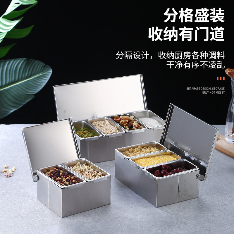 Jual Stainless Steel 2/3/4/5/6 Section Ingredients Box Salt Sugar ...
