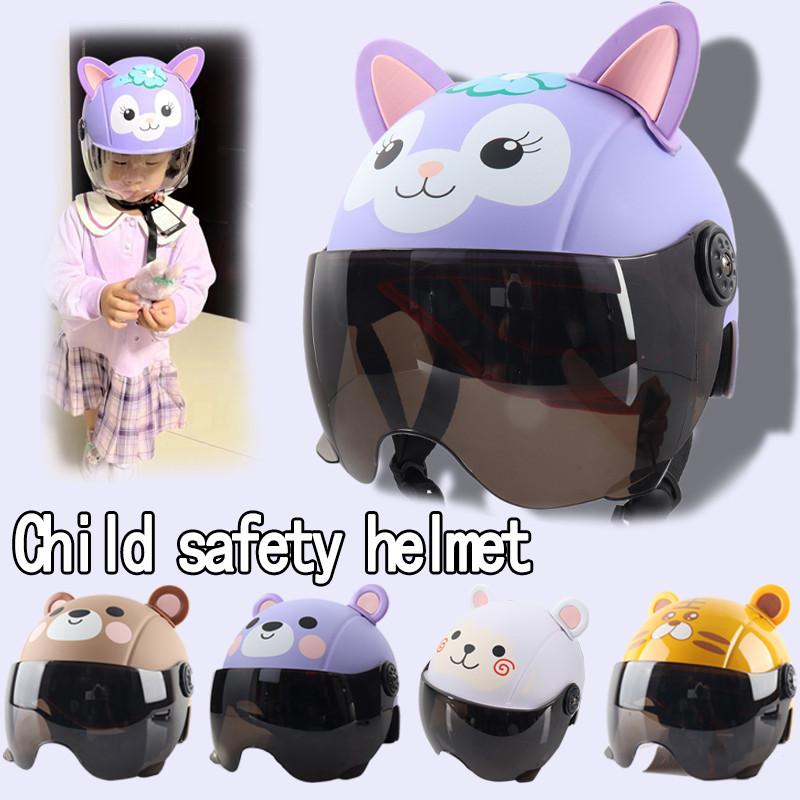 Jual Half Helmets Kids Motorcycle kawaii cute cartoon Dual Lens Scooter ...