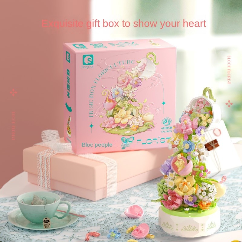 Jual Romantic lighting flower music Box Building Blocks Building Blocks ...