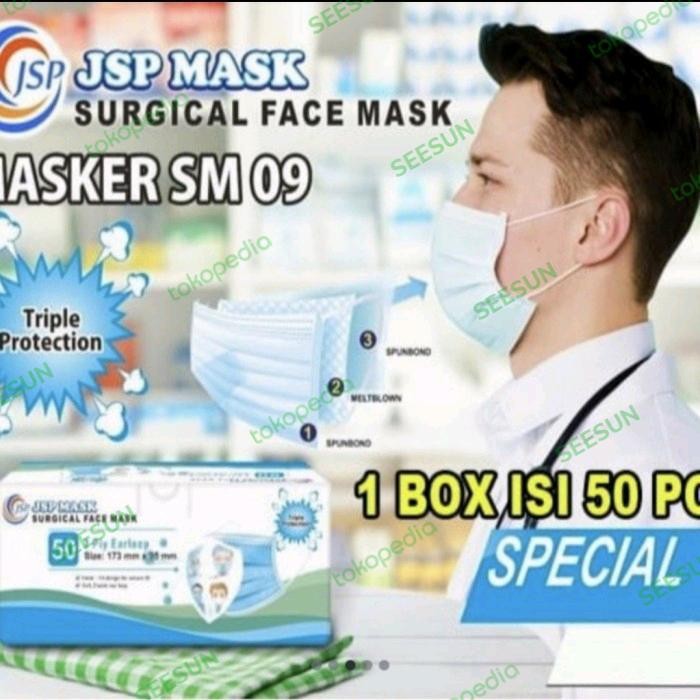Jual New Masker JSP 3ply isi 50pcs medis earloop bonus konektor DUS ...