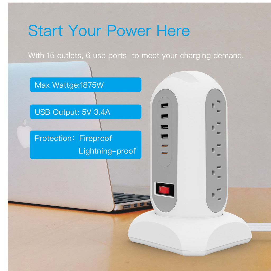 Jual Us Plug Power Strip 15 Ac Outlets 1.65m Extension Cord Multitap ...