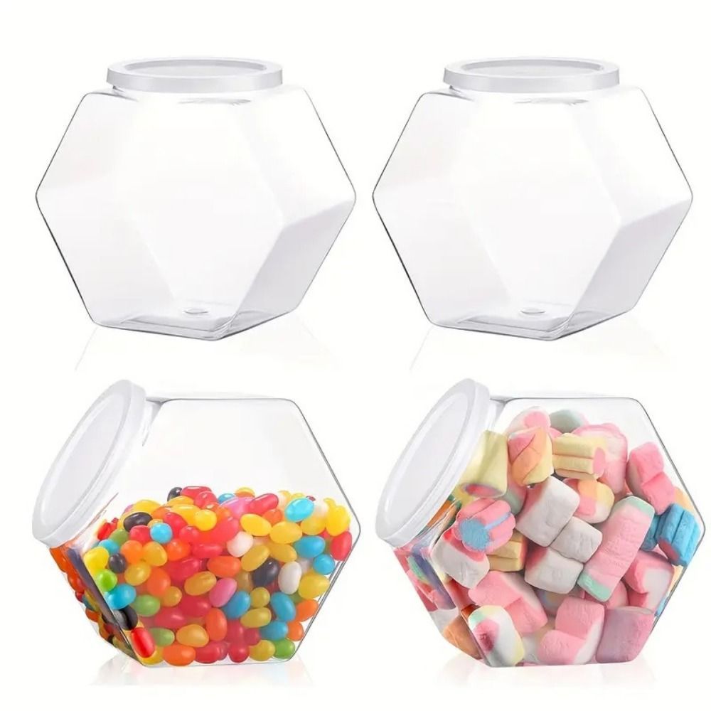 Jual Hexagonal Candy Cookie Jar Plastic with Lid Packaging Jars Sealed ...
