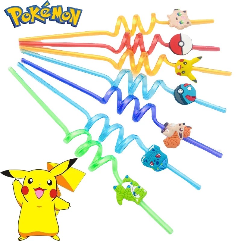 Jual 1/5/10Pcs Pokemon Reusable Plastic Straws Pikachu Kids Thday Party ...