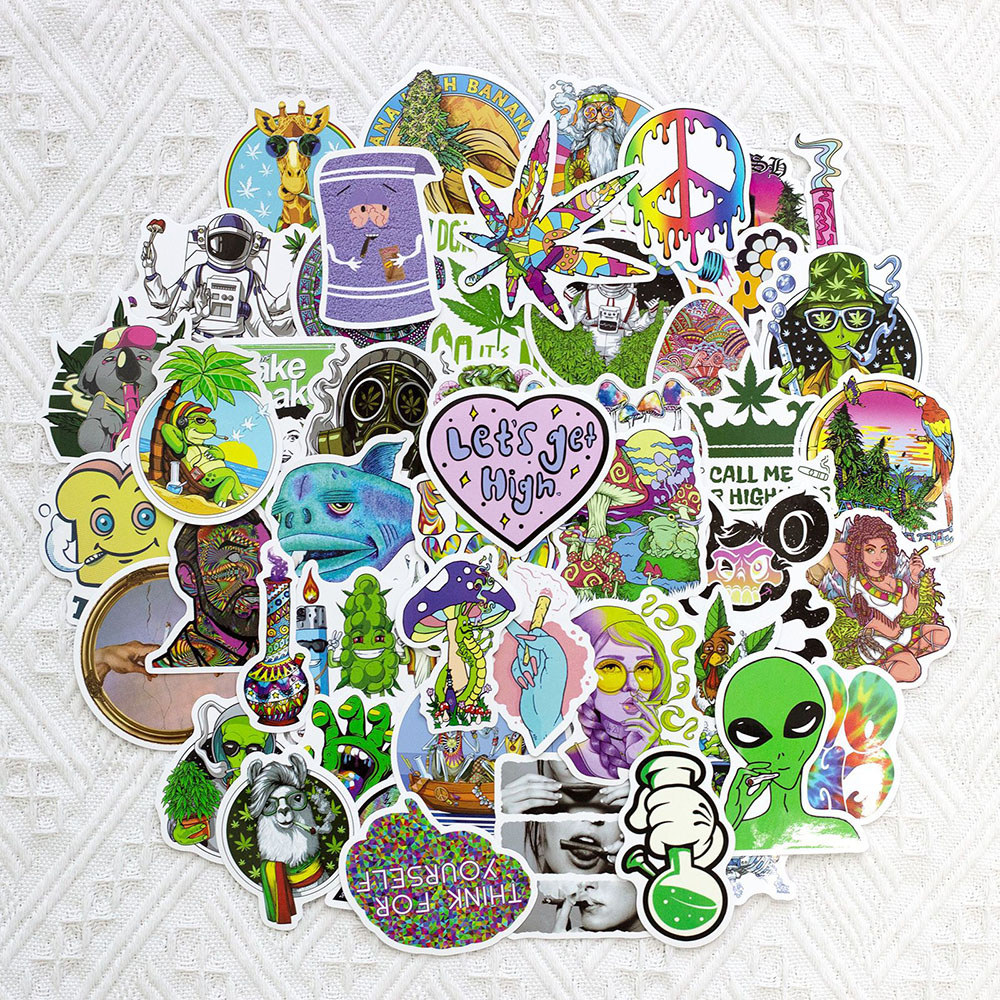 Jual 10/30/50PCS Funny Characters Leaves Weed Smoking Stickers for ...