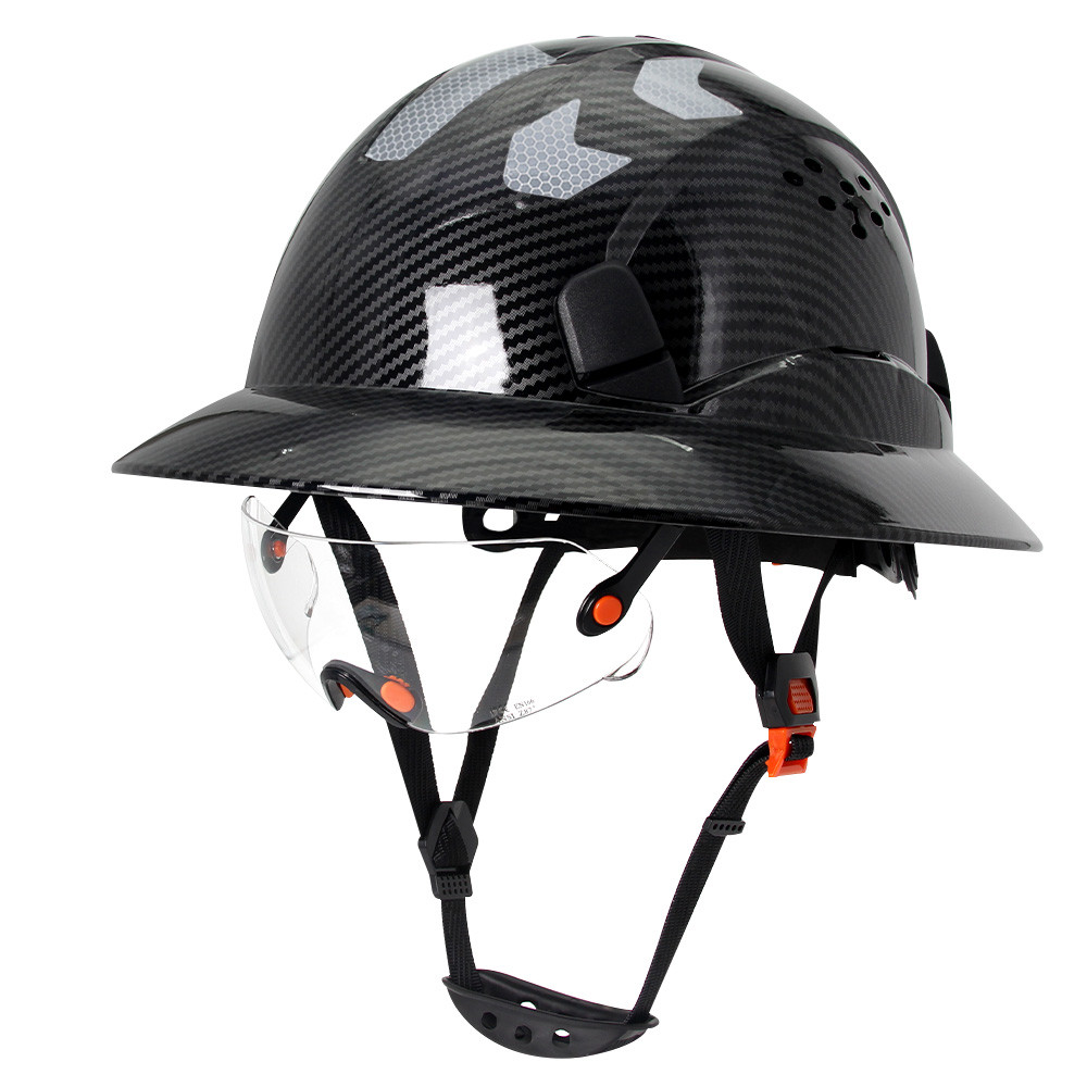 Jual Full Brim Safety Helmet With Goggles Construction Hard Hat With ...